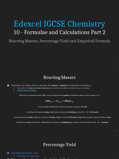 Igcse Chemistry Lecture 10 Formulae And Calculations Part 2 Pdf Chemical Reactions Redox