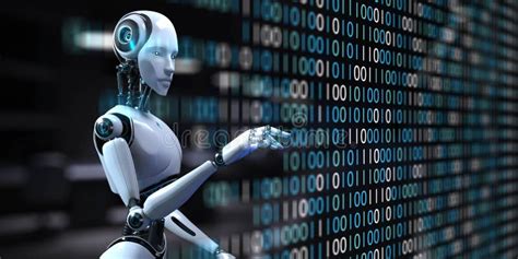 Ai Robot Interacting With Binary Code Big Data And Data Analytics For Business And Technology