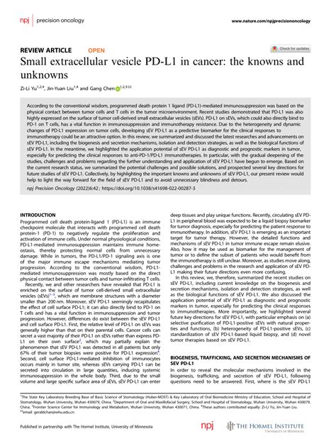 Pdf Small Extracellular Vesicle Pd L1 In Cancer The Knowns And Unknowns