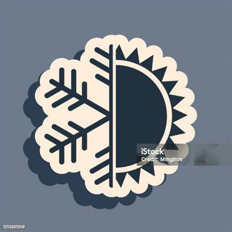 블랙 핫 및 콜드 심볼입니다 회색 배경에 격리 된 태양과 눈송이 아이콘입니다 겨울과 여름 기호입니다 긴 그림자 스타일입니다 벡터 일러스트레이션 0명에 대한 스톡 벡터 아트