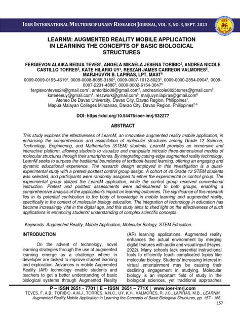 Learnm Augmented Reality Mobile Application In Learning The Concepts Of Basic Biological