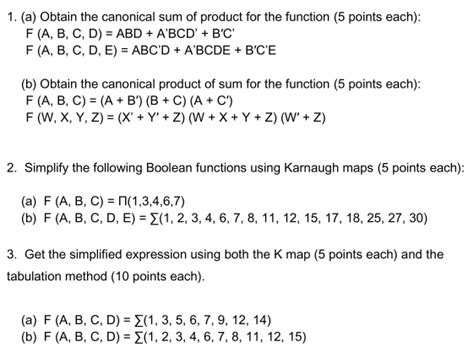 Solved 1 A Obtain The Canonical Sum Of Product For The