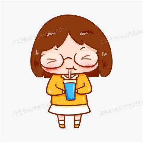 卡通手绘小女孩喝水元素PNG图片素材下载 小女孩PNG 熊猫办公
