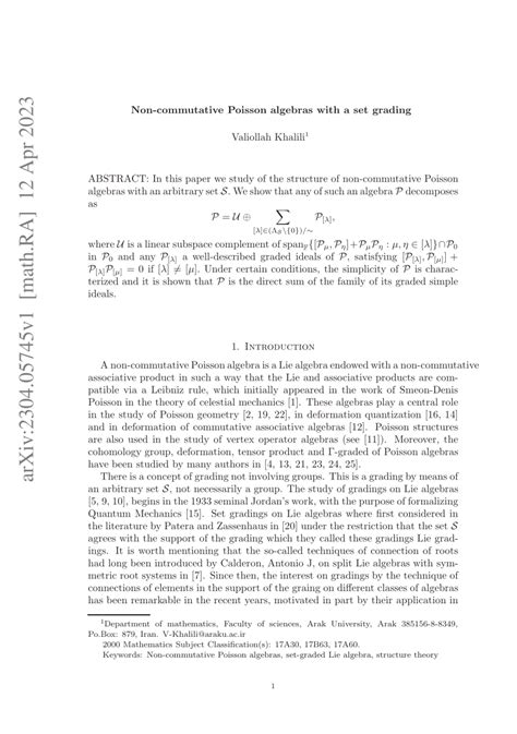 Pdf Non Commutative Poisson Algebras With A Set Grading