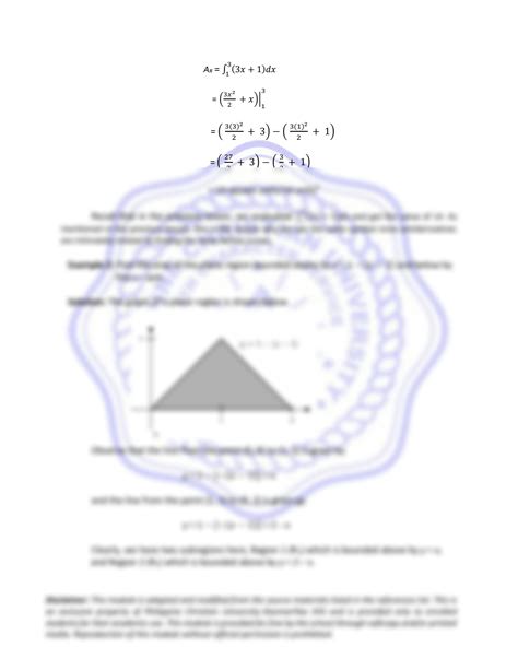 Solution Basic Calculus Areas Of Plane Regions Using Definite Integrals And Its Application
