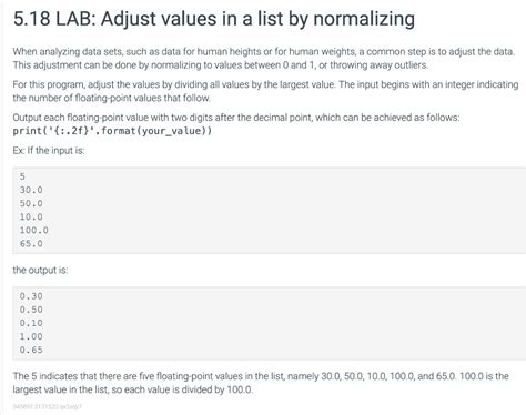 Solved 518 Lab Adjust Values In A List By Normalizing When
