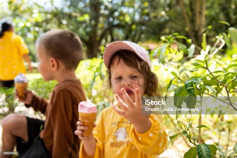 어린 아이들은 여름에 와플 컵에 아이스크림을 먹습니다 달콤한 음식 길거리 음식 아기는 과자를 먹는다 2 3 살에 대한 스톡 사진 및 기타 이미지 Istock