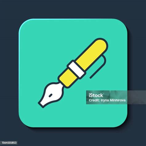파란색 배경에 격리 된 윤곽선 만년필 펜촉 아이콘 펜 도구 기호입니다 청록색 스퀘어 버튼 벡터 가득 찬에 대한 스톡 벡터 아트 및 기타 이미지 Istock