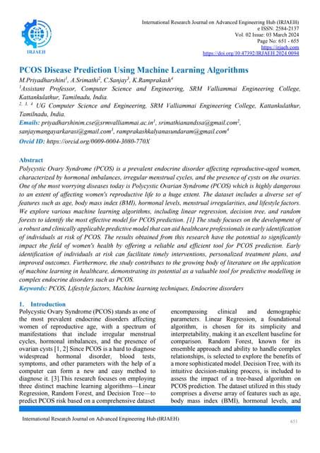 Pcos Disease Prediction Using Machine Learning Alg Pdf