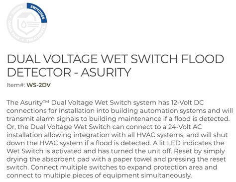 Dual Voltage Wet Switch Flood Detector Asurity Tower Equipment Co Inc