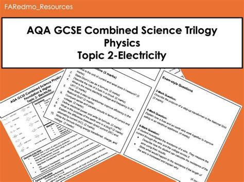 Aqa Gcse Combined Science Physics Topic 2 Electricity Teaching Resources