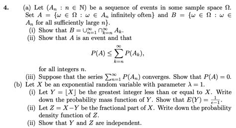 Solved A Let An N E N Be A Sequence Of Events Chegg