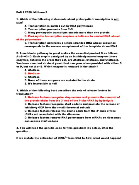 2020 Midterm 2 Questions W Answers Pdf Genetic Code Gene