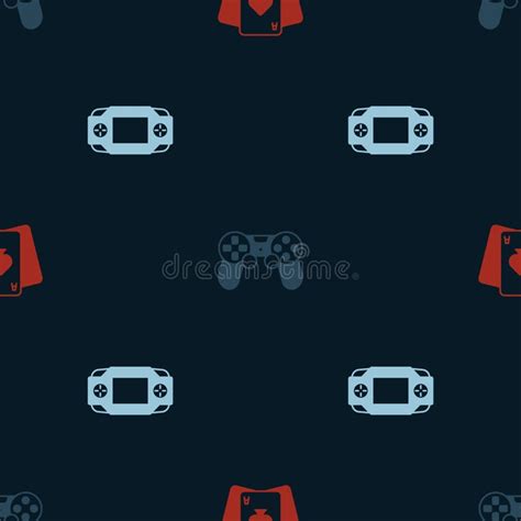 Set Playing Cards Game Controller Or Joystick And Portable Video Game Console On Seamless