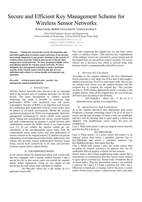 Pdf Secure And Efficient Key Management Scheme For Wireless Sensor Networks