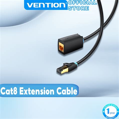 Vention Cat8 Extension Cable Sftp 40gbps Rj45 Connector Male To Female 2000mhz Lan Patch Cord
