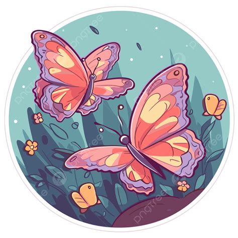 둥근 스티커 클립 아트에 화려한 나비 벡터 고립 된 비행 만화 나비와 스티커 디자인 상표 Png 일러스트 및 벡터 에 대한 무료 다운로드 Pngtree