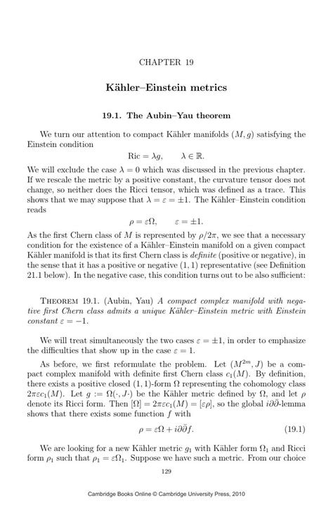 Kählereinstein Metrics Chapter 19 Lectures On Kähler Geometry