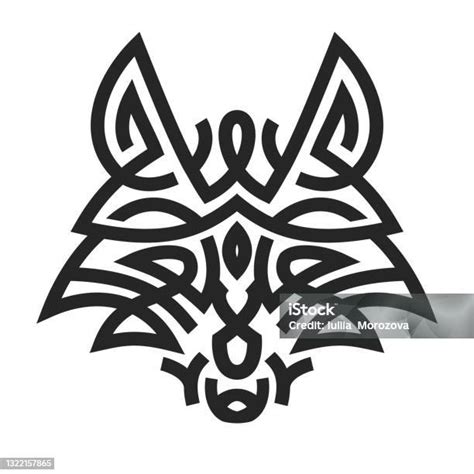 흰색 배경에 고립 된 흑백 기하학적 스타일의 라인에서 여우 또는 늑대 머리의 실루엣 라벨 이나 포스터에 대 한 현대 그래픽 디자인 요소 벡터 아트 일러스트레이션 개념에 대한