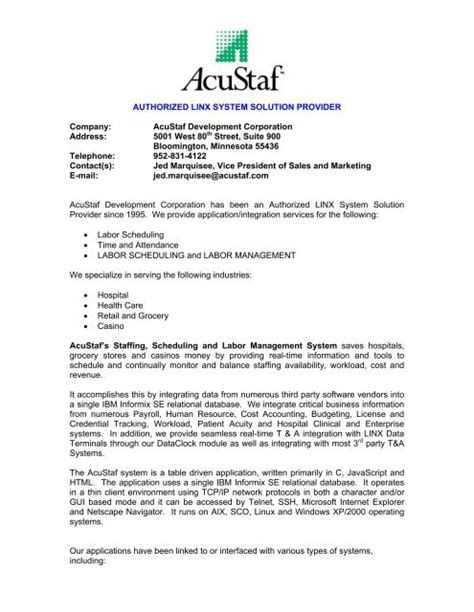 Acustaf Linx Data Terminals Acustaf Linx Data Terminals