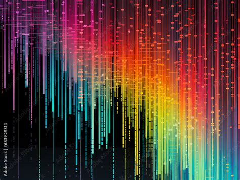 Dynamic Matrix Style Falling Lines Of Hex Code In A Rainbow Spectrum Stock Illustration Adobe