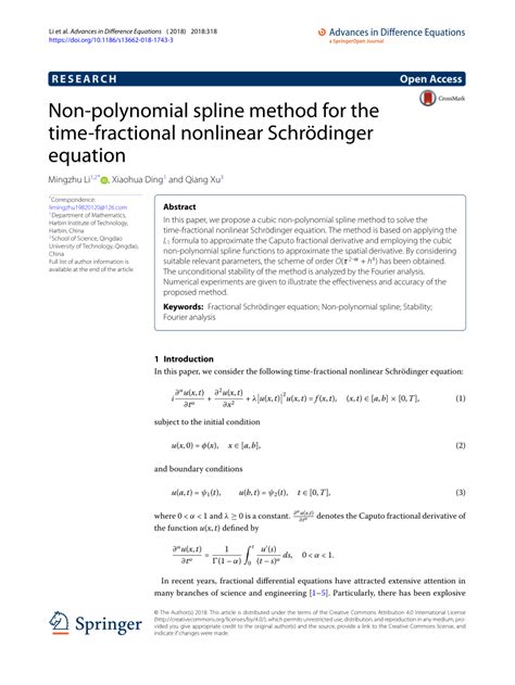 Pdf Non Polynomial Spline Method For The Time Fractional Nonlinear Schrödinger Equation