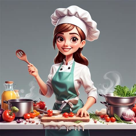 A Woman Cooking In A Kitchen With A Cookbook On The Table Premium Ai