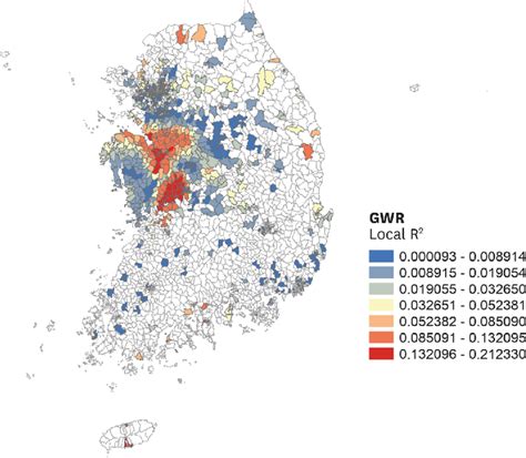 Color Coded Local R 2 Values For Each District The Regression Model