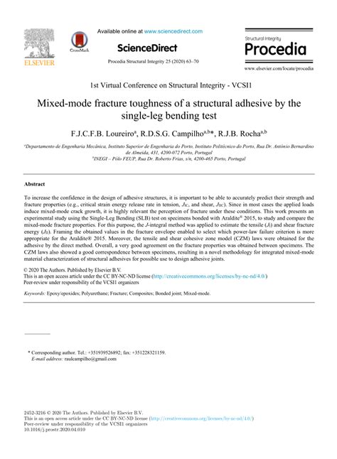 Pdf Mixed Mode Fracture Toughness Of A Structural Adhesive By The Single Leg Bending Test