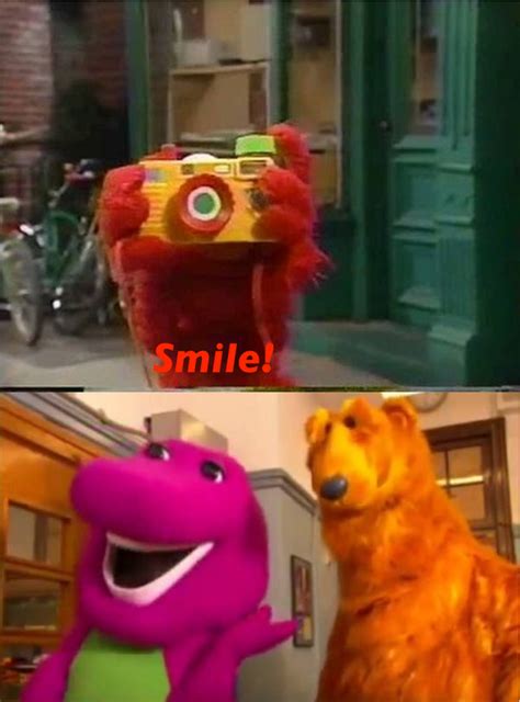 Elmo Takes A Picture Of Barney And Bear By Collegeman1998 On Deviantart