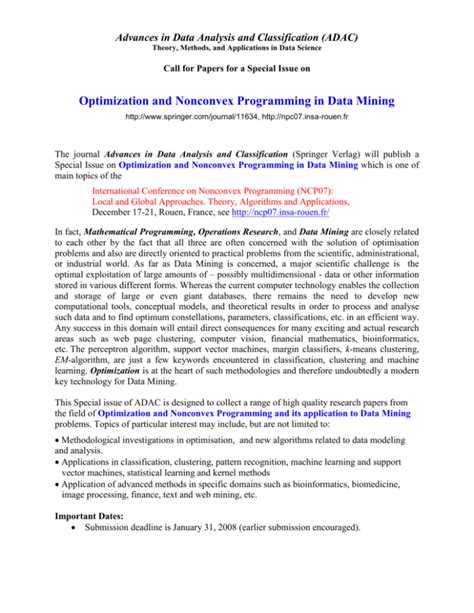 Call For Papers International Conference On Nonconvex