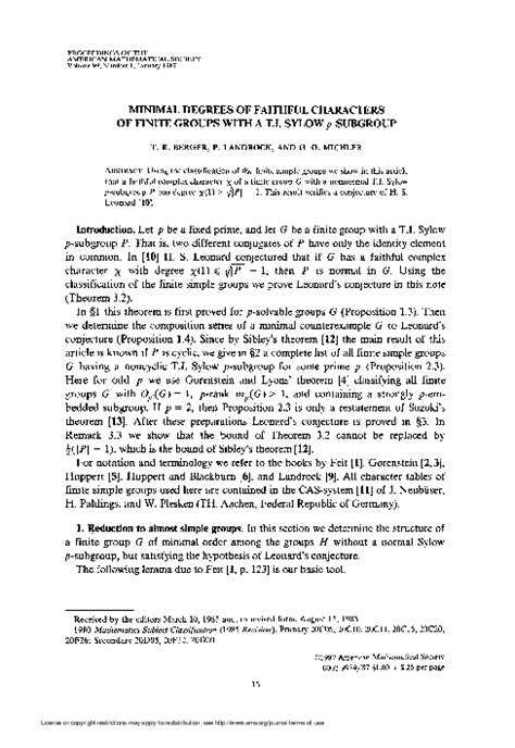 Pdf Minimal Degrees Of Faithful Characters Of Finite Groups With A Ti Sylow P Subgroup