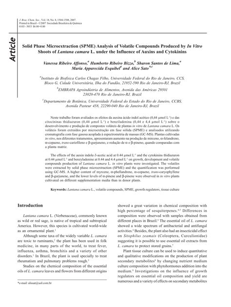 Pdf Solid Phase Microextraction Spme Analysis Of Volatile Compounds Produced By In Vitro