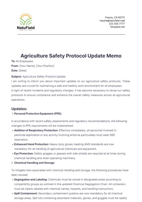 Free Agriculture Safety Protocol Update Memo Template To Edit Online