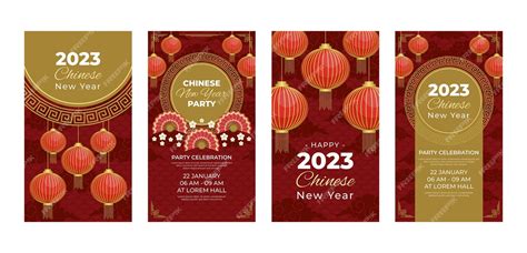 Сборник рассказов Instagram о праздновании китайского нового года Бесплатно векторы