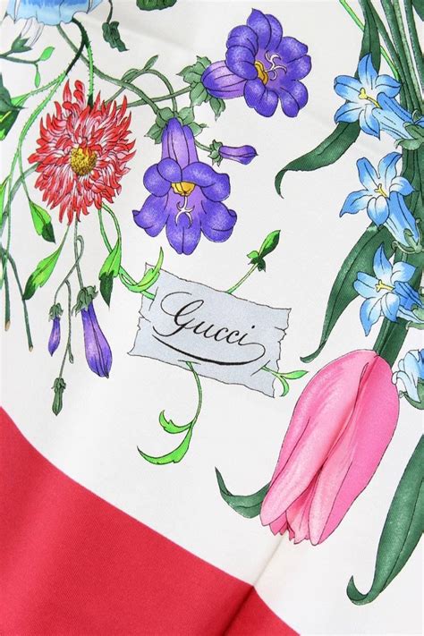 Gucci Flora Print Silk Scarf With Red Border 1970s At 1stdibs