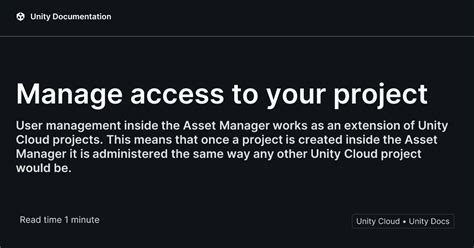 Manage Access To Your Project • Unity Cloud • Unity Docs