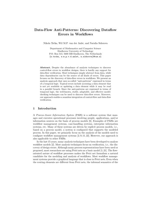 Pdf Data Flow Anti Patterns Discovering Data Flow Errors In Workflows