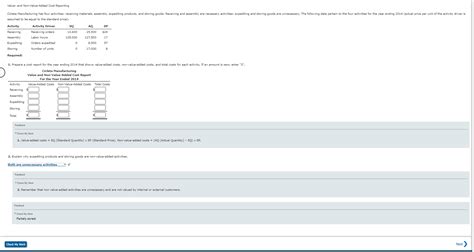 Solved Value And Non Value Added Cost Reporting Assumed To Chegg