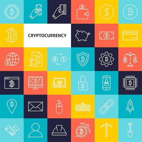 Premium Vector Vector Line Cryptocurrency Icons Thin Outline Bitcoin Symbols Over Colorful