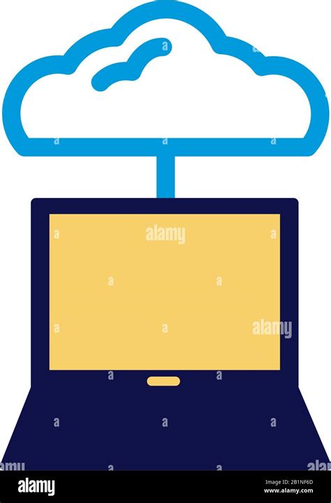 Cloud Computing With Laptop Lineal Color Style Stock Vector Image And Art Alamy