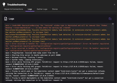 Access Logs Podman Desktop