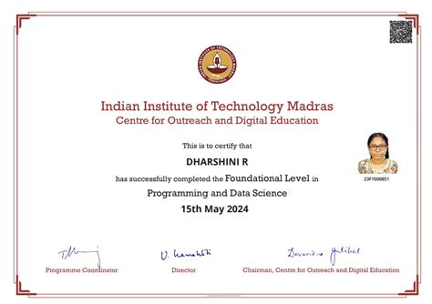 Iitm Onlinedegree Datascience Bsdegree Foundationcompleted Iitmadras… Dharshini Ramasamy