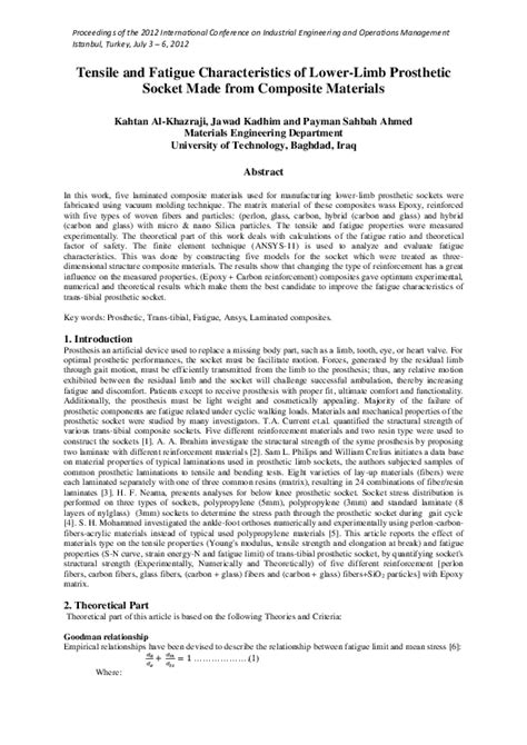 Tensile And Fatigue Characteristics Of Lower Limb Prosthetic Socket Made From Composite Materials