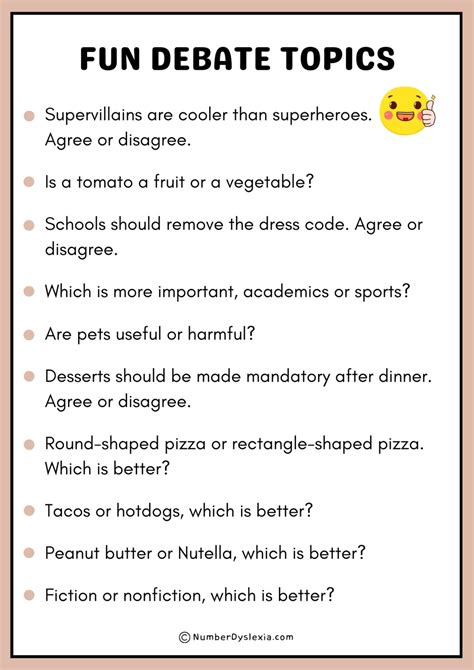 100 Fun Debate Topics For Students Number Dyslexia