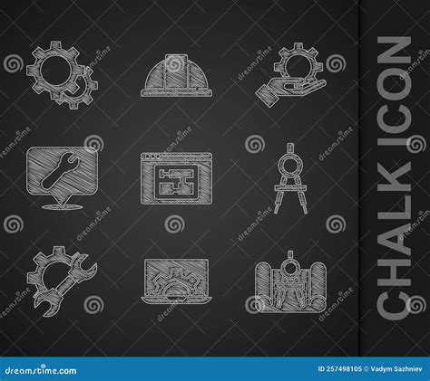 Set House Plan Laptop And Gear Graphing Paper Compass Drawing
