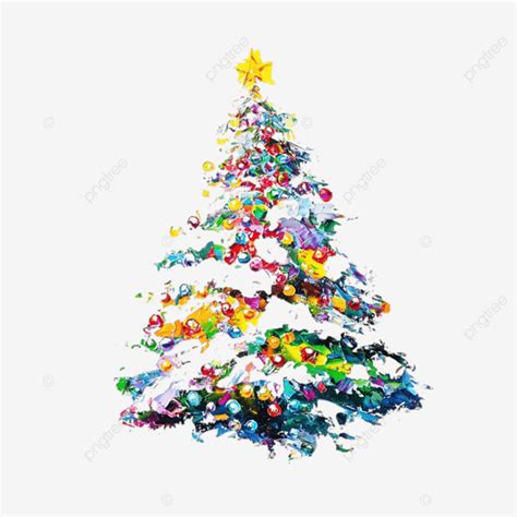 눈 덮인 풍경에 화려한 크리스마스 트리 그림 추상적인 크리스마스 트리 페인트 등 Png 일러스트 및 이미지 에 대한 무료 다운로드 Pngtree