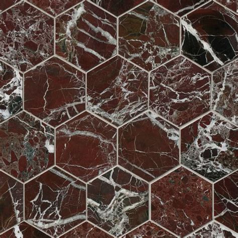 Rosso Marquina Polished Marble Hex Wall And Floor Tile 5 In The