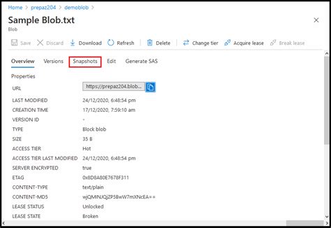 Azure Blob Storage Snapshot