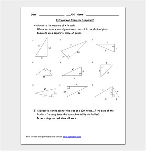 Pythagorean Theorem Worksheet With Answers Word PDF